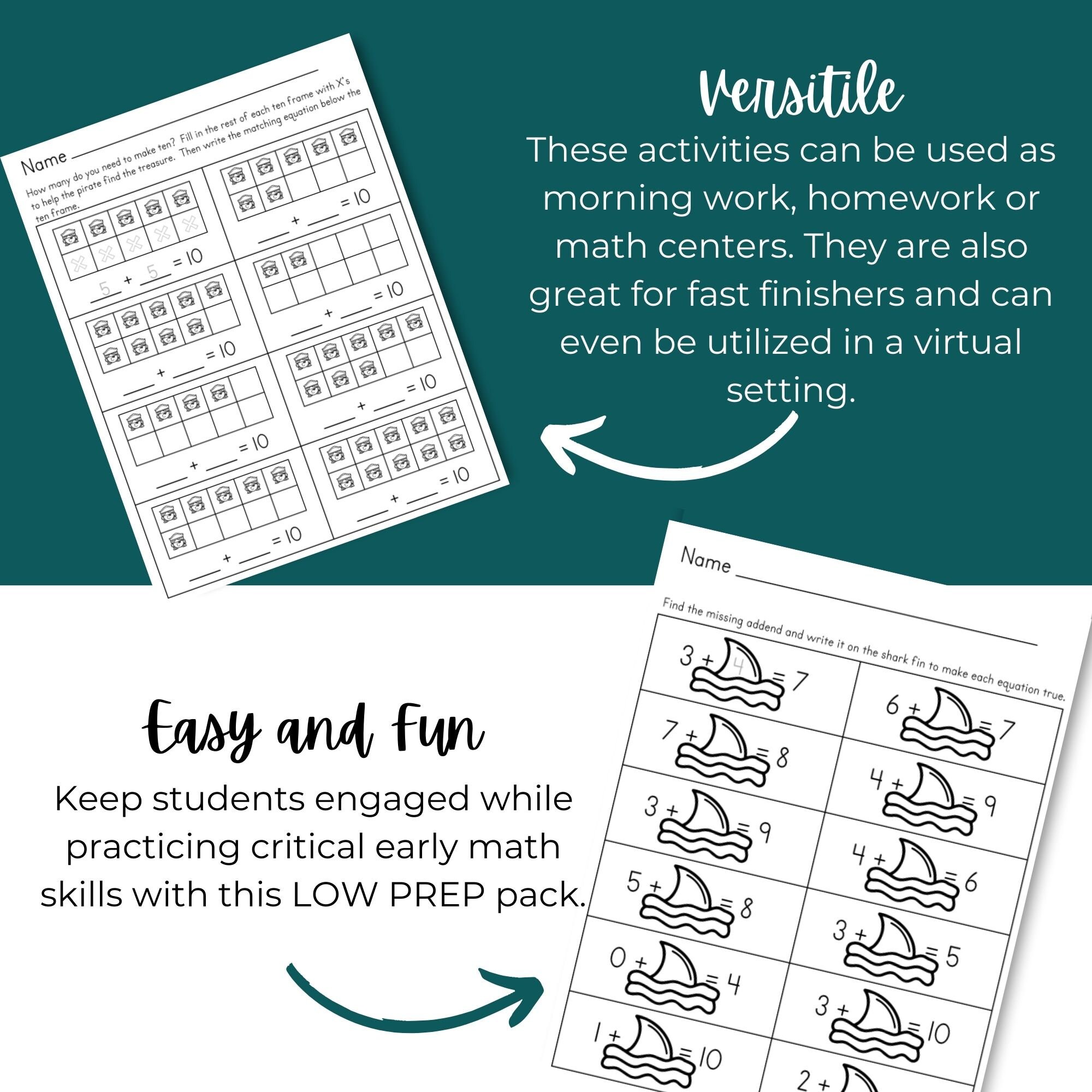Math Activity Sheets Pirate Theme INSTANT DOWNLOAD Kindergarten ...