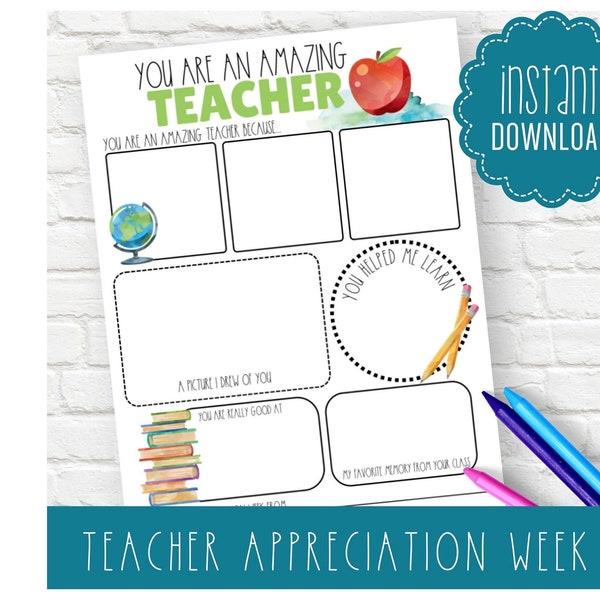 Teacher Appreciation Week Gift Printable Thank You Letter INSTANT ...