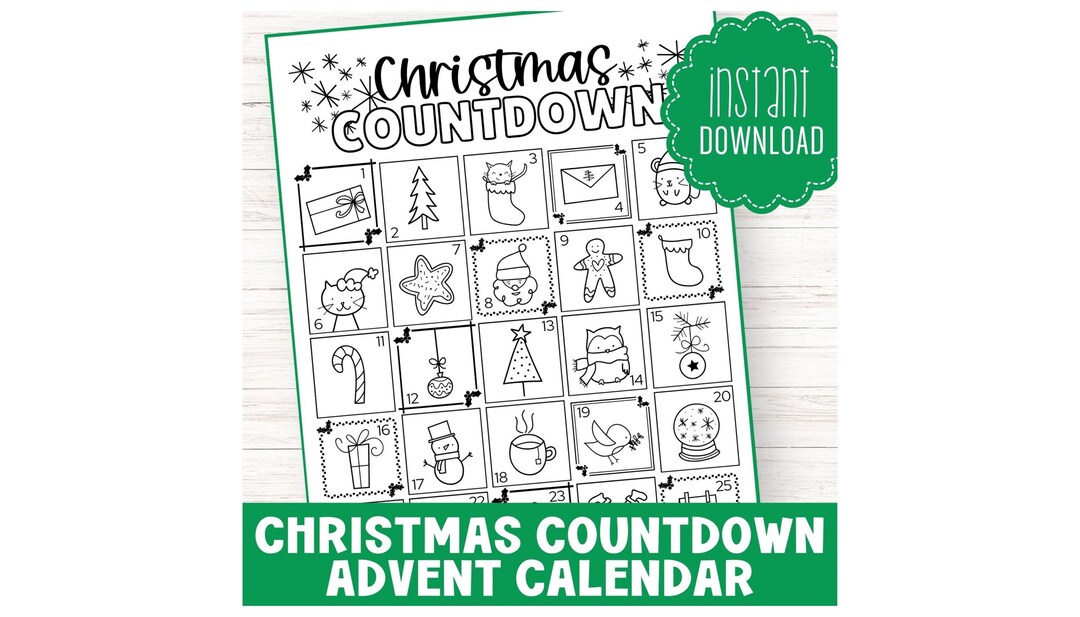 Printable Christmas Coloring Countdown Activity | Advent Calendar Chart ...