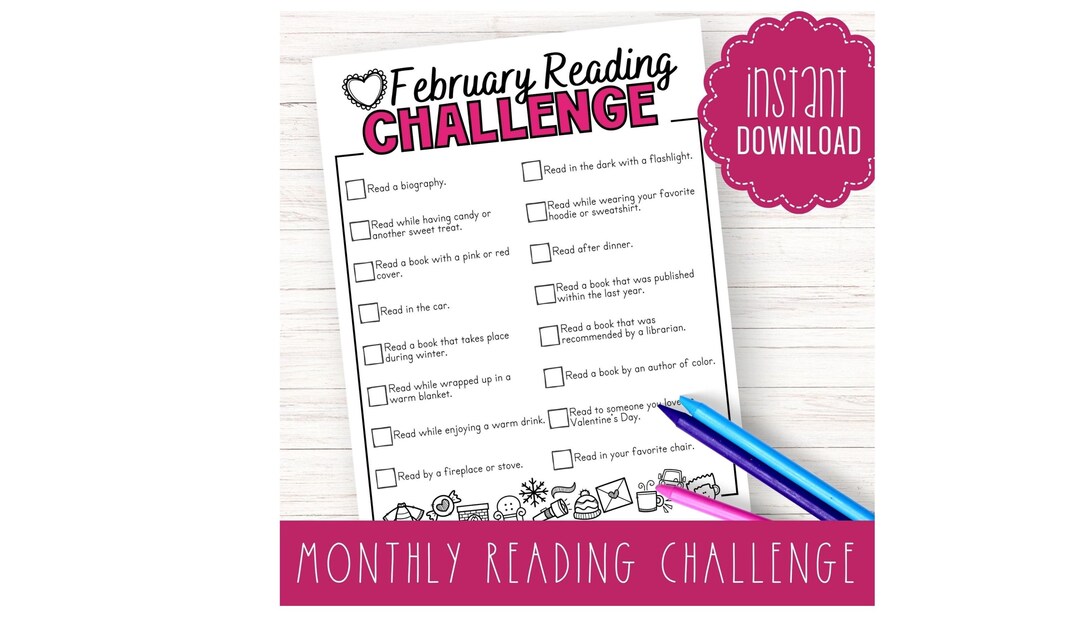 February Reading Challenge Log Kids | INSTANT DOWNLOAD | Printable ...