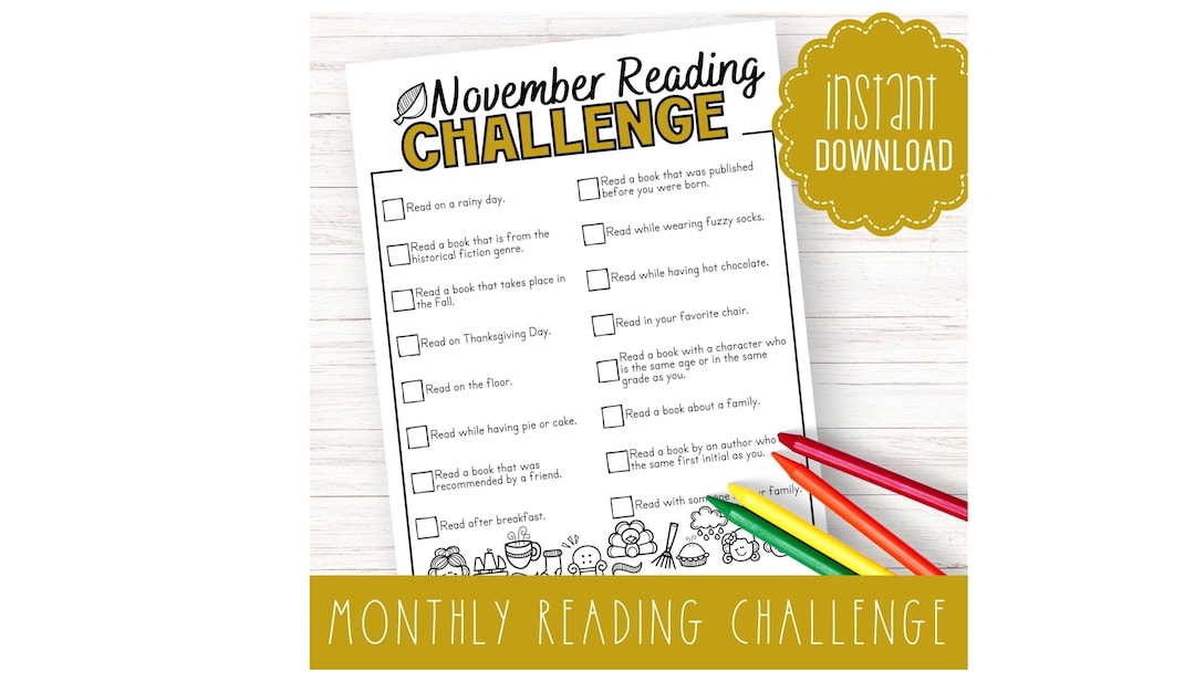 November Reading Challenge Log Kids | INSTANT DOWNLOAD | Printable ...