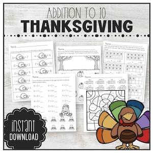 Printable Thanksgiving Math Activities, INSTANT DOWNLOAD, Kindergarten ...