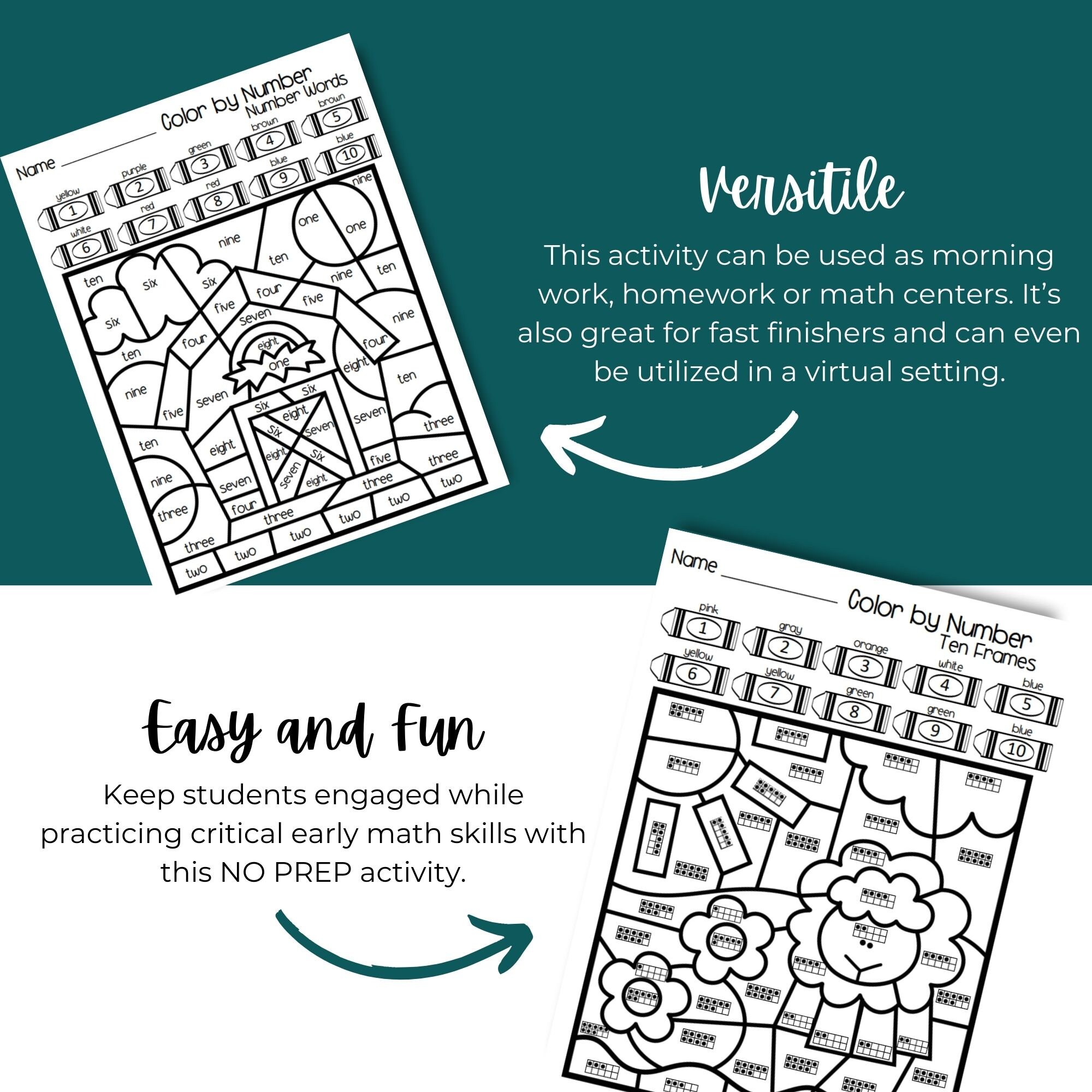 Kindergarten Worksheets Color by Number INSTANT DOWNLOAD, 1-10, Farm ...