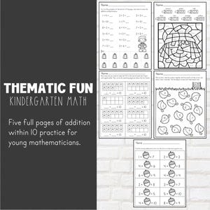 Fall Math Activities Addition to 10, INSTANT DOWNLOAD, Kindergarten ...