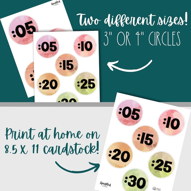 Clock Numbers Printable INSTANT DOWNLOAD, Watercolor Theme Rainbow ...