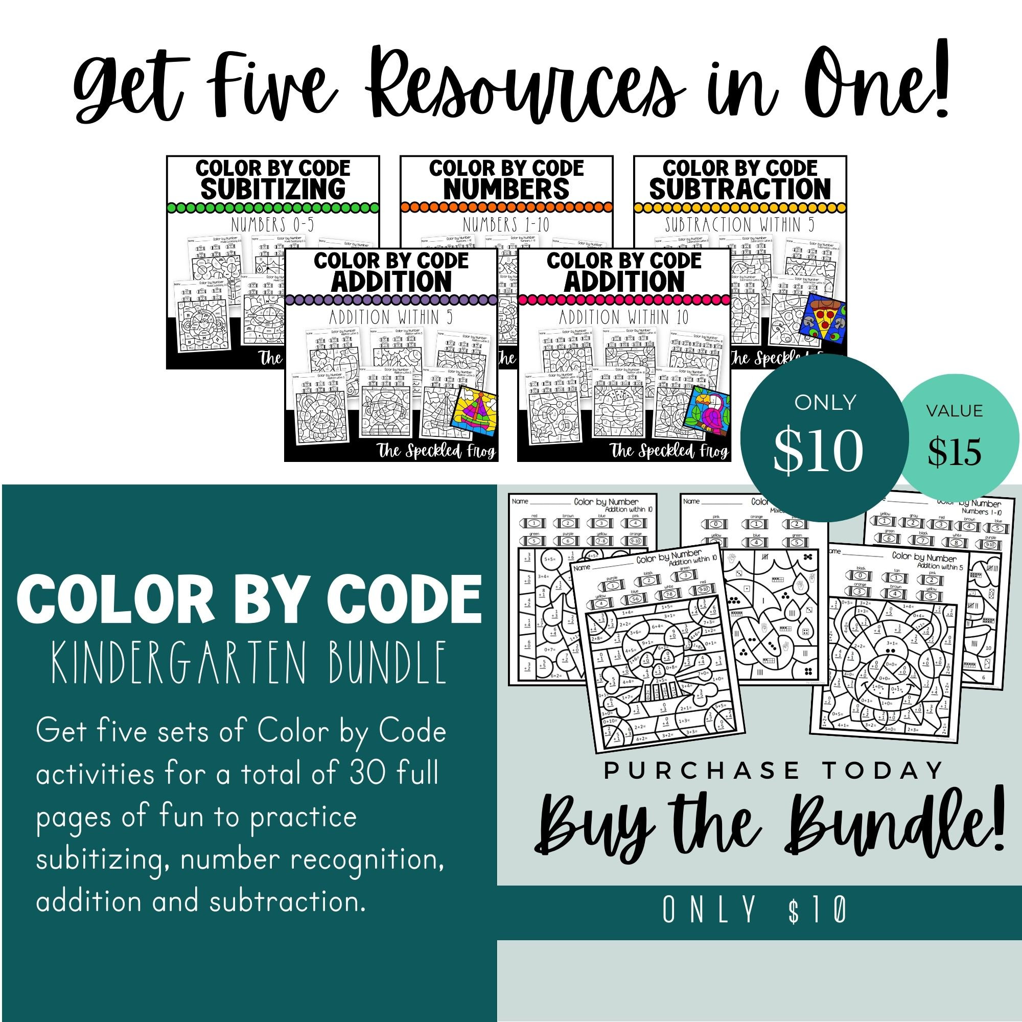 Printable Kindergarten Worksheets Color by Number Bundle INSTANT ...