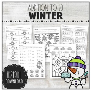 Printable Winter Math Activities, INSTANT DOWNLOAD, Kindergarten ...