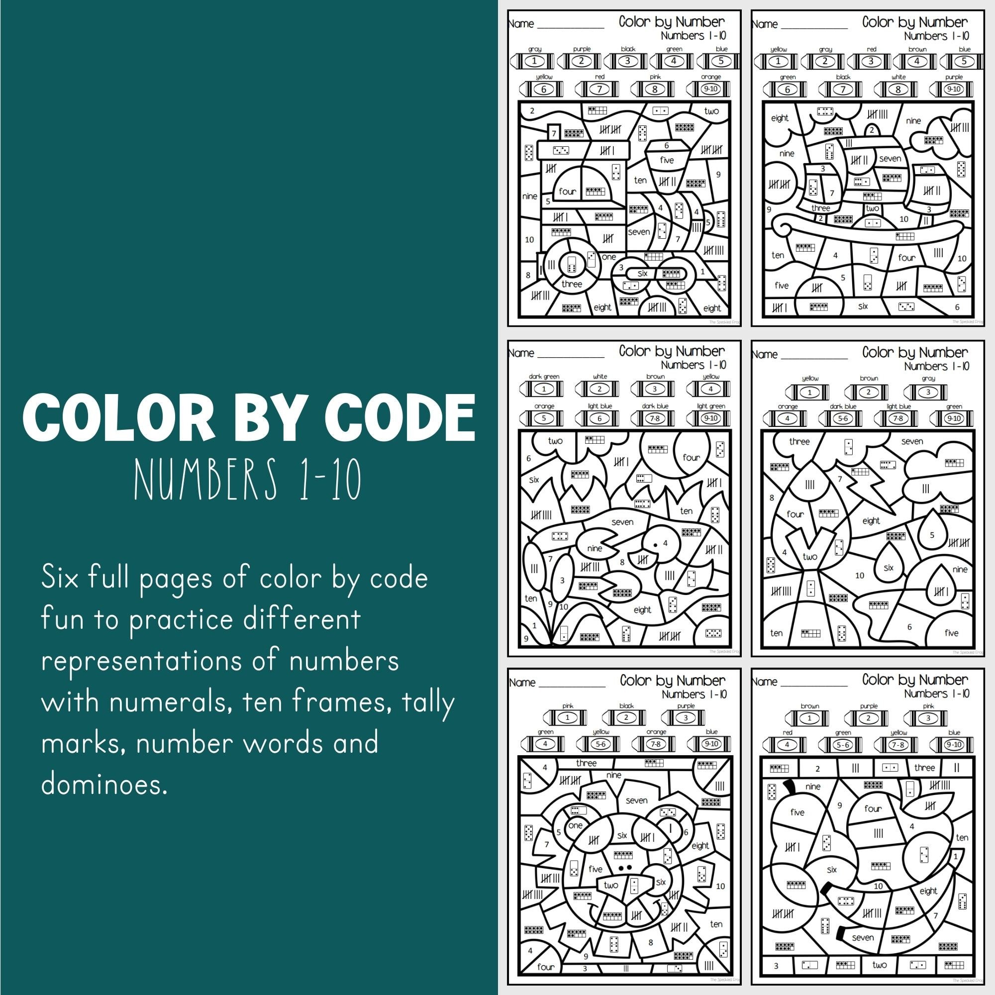 Printable Kindergarten Math Worksheets, INSTANT DOWNLOAD, Color by ...