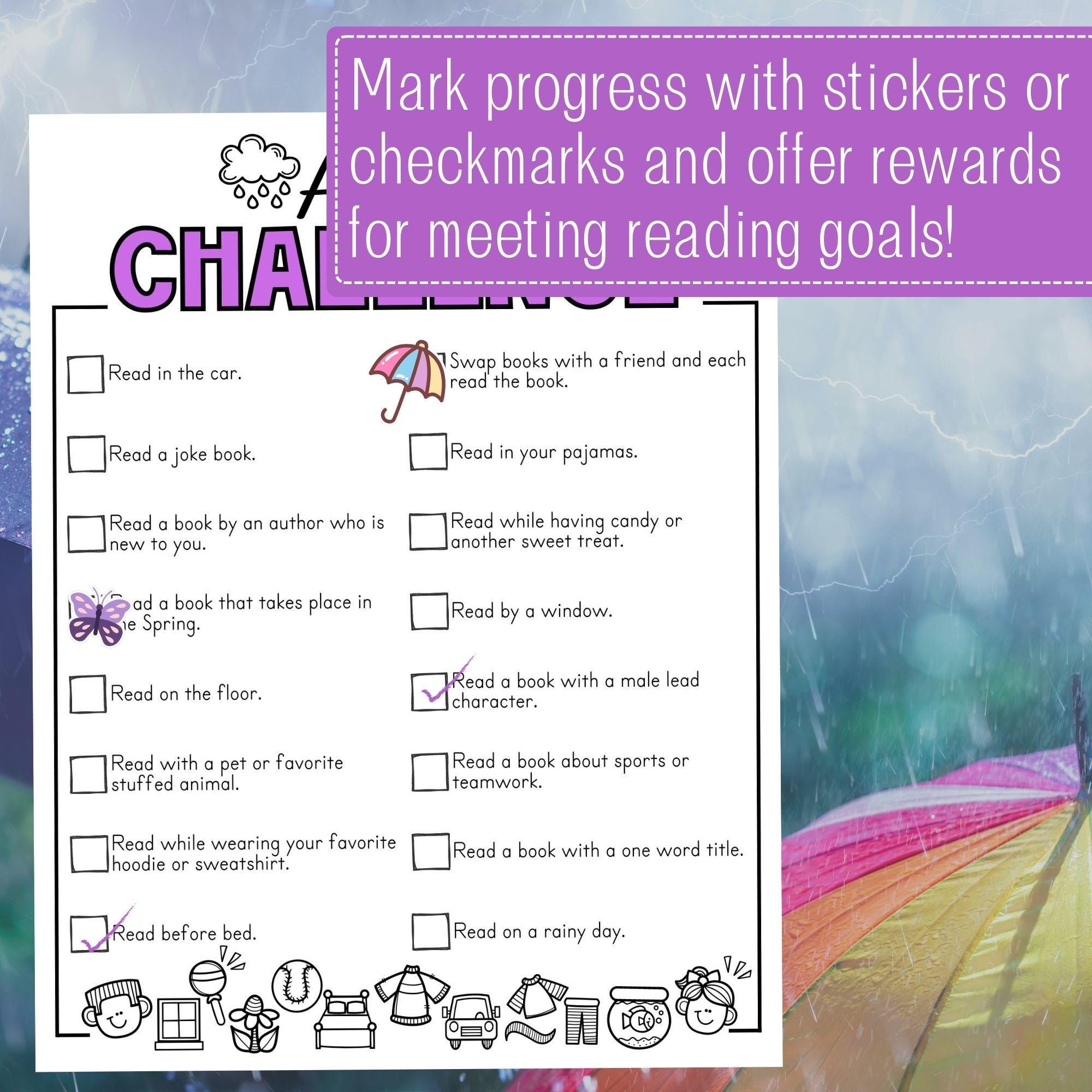 April Kids Reading Challenge Chart | INSTANT DOWNLOAD | Printable ...