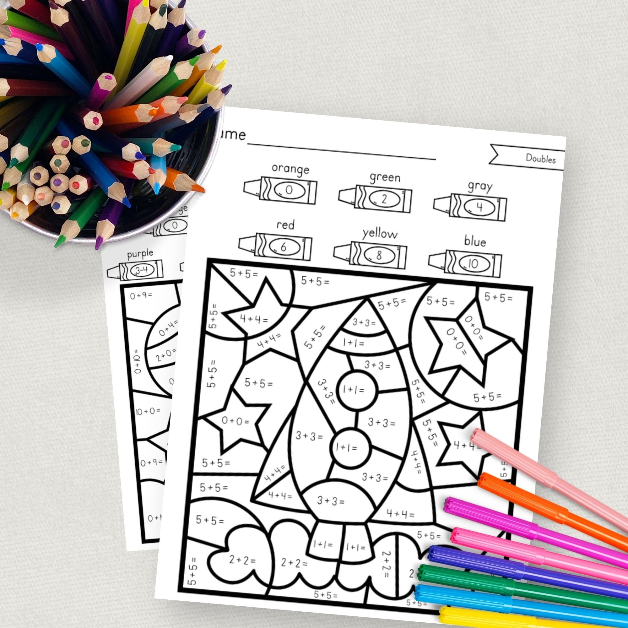 Printable Color by Number Outer Space Theme INSTANT DOWNLOAD, Addition ...