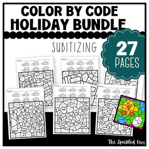 Printable Holiday Color by Number Bundle INSTANT DOWNLOAD, Subitizing ...
