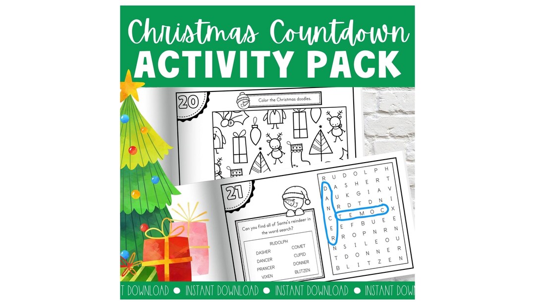 Printable Christmas Countdown Activity Book | Advent Word Search Games ...