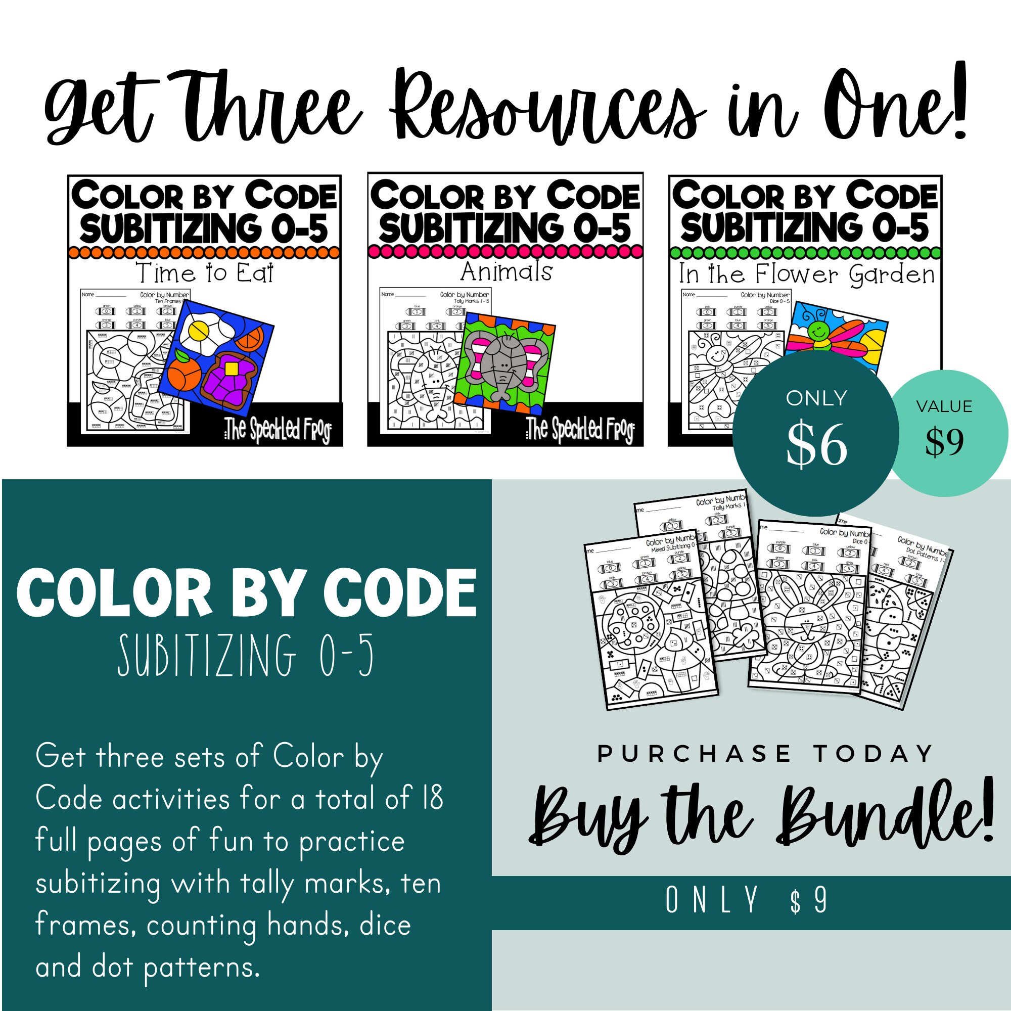 Kindergarten Worksheets Color by Number Bundle INSTANT DOWNLOAD ...