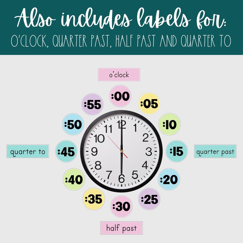 Clock Numbers Printable INSTANT DOWNLOAD, Rainbow Polka Dots Theme ...