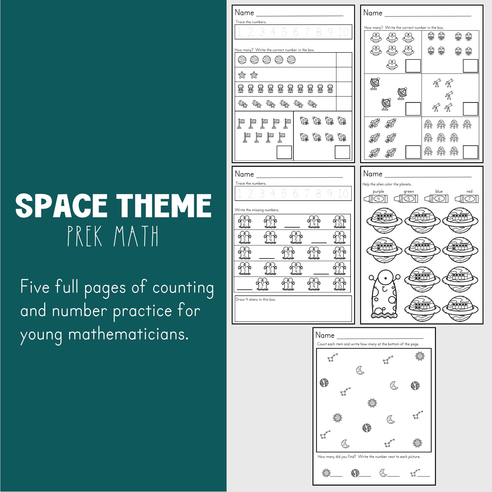 Preschool Printable Math Worksheets INSTANT DOWNLOAD Space Counting ...