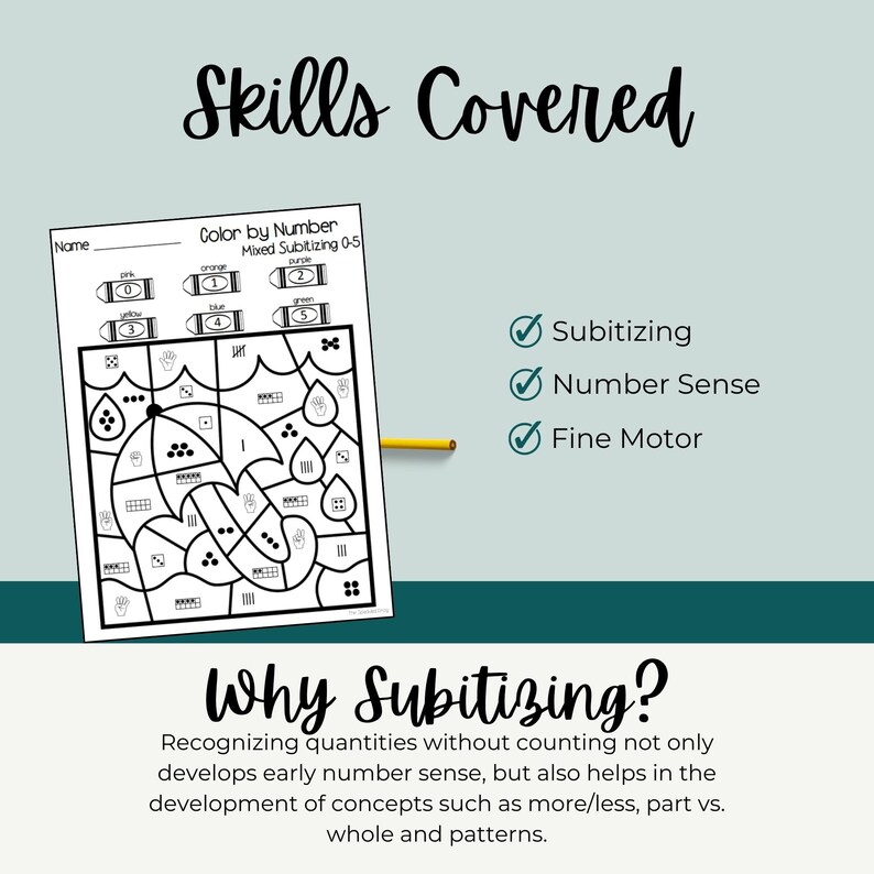 Printable Kindergarten Math Worksheets, INSTANT DOWNLOAD, Color by ...