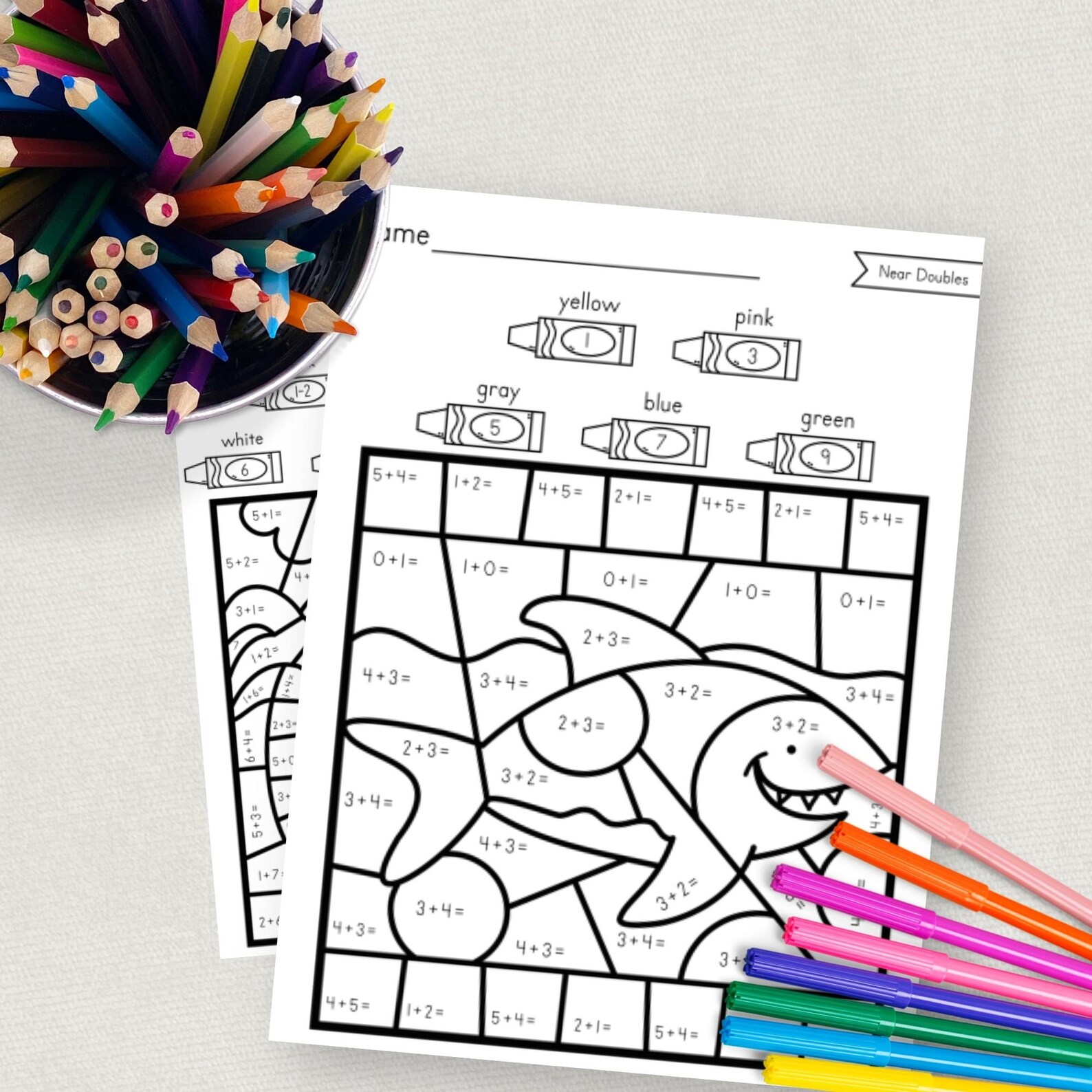 Printable Color by Number Ocean Animal Theme INSTANT DOWNLOAD, Addition ...