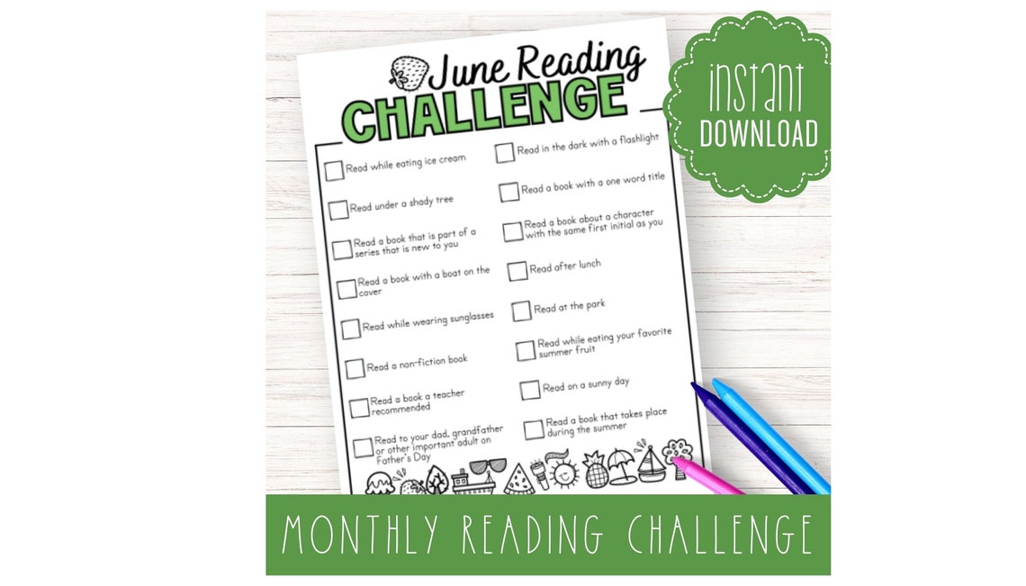June Reading Challenge Log for Kids | INSTANT DOWNLOAD | Printable ...