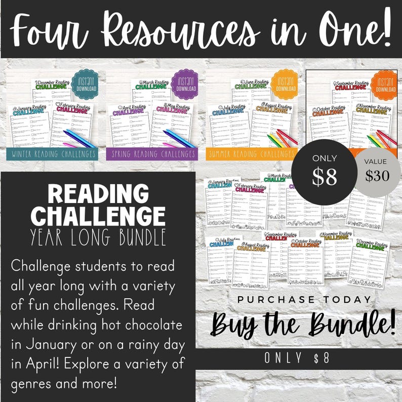 Printable Monthly Reading Challenge for Kids - INSTANT DOWNLOAD ...
