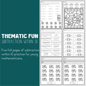 Printable Subtraction Worksheets Farm Theme | Kindergarten Math ...