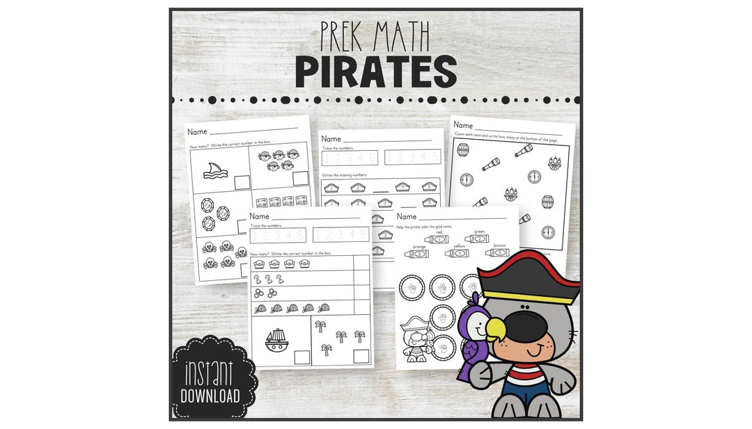 Preschool Printable Math Worksheets INSTANT DOWNLOAD Pirate Counting 1 ...