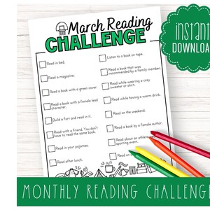 March Kids Reading Challenge Chart | INSTANT DOWNLOAD | Printable ...
