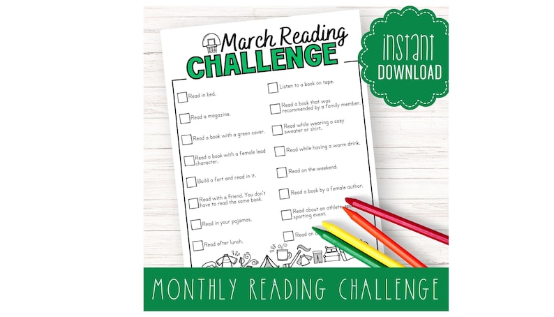 March Kids Reading Challenge Chart | INSTANT DOWNLOAD | Printable ...