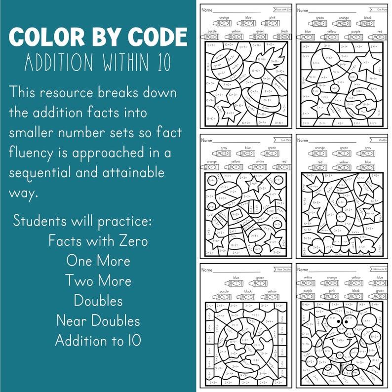 Printable Color by Number Outer Space Theme INSTANT DOWNLOAD, Addition ...