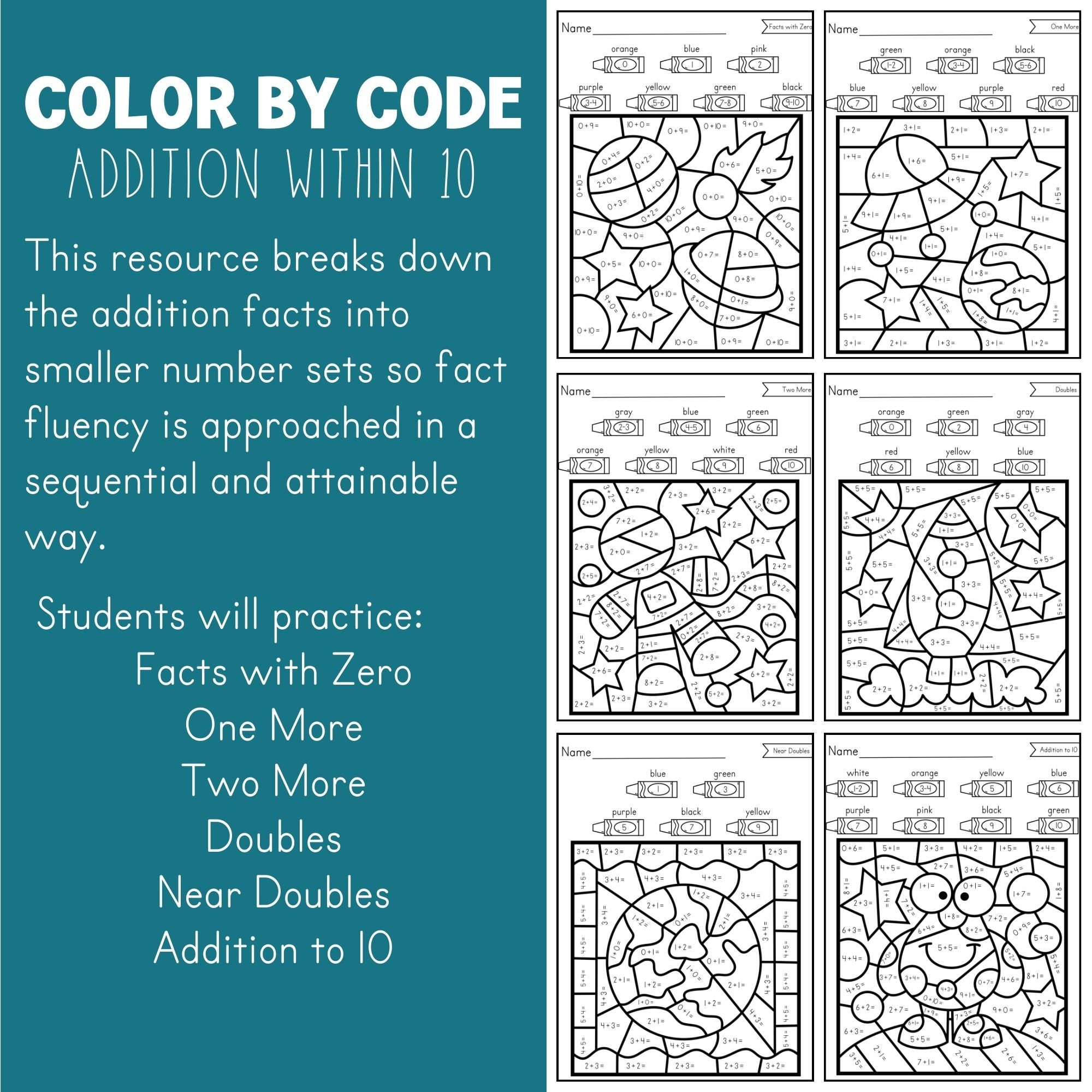 Printable Color by Number Outer Space Theme INSTANT DOWNLOAD, Addition ...