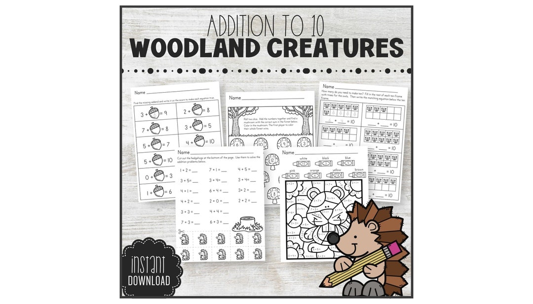 Math Activity Sheets Woodland Forest Theme INSTANT DOWNLOAD ...