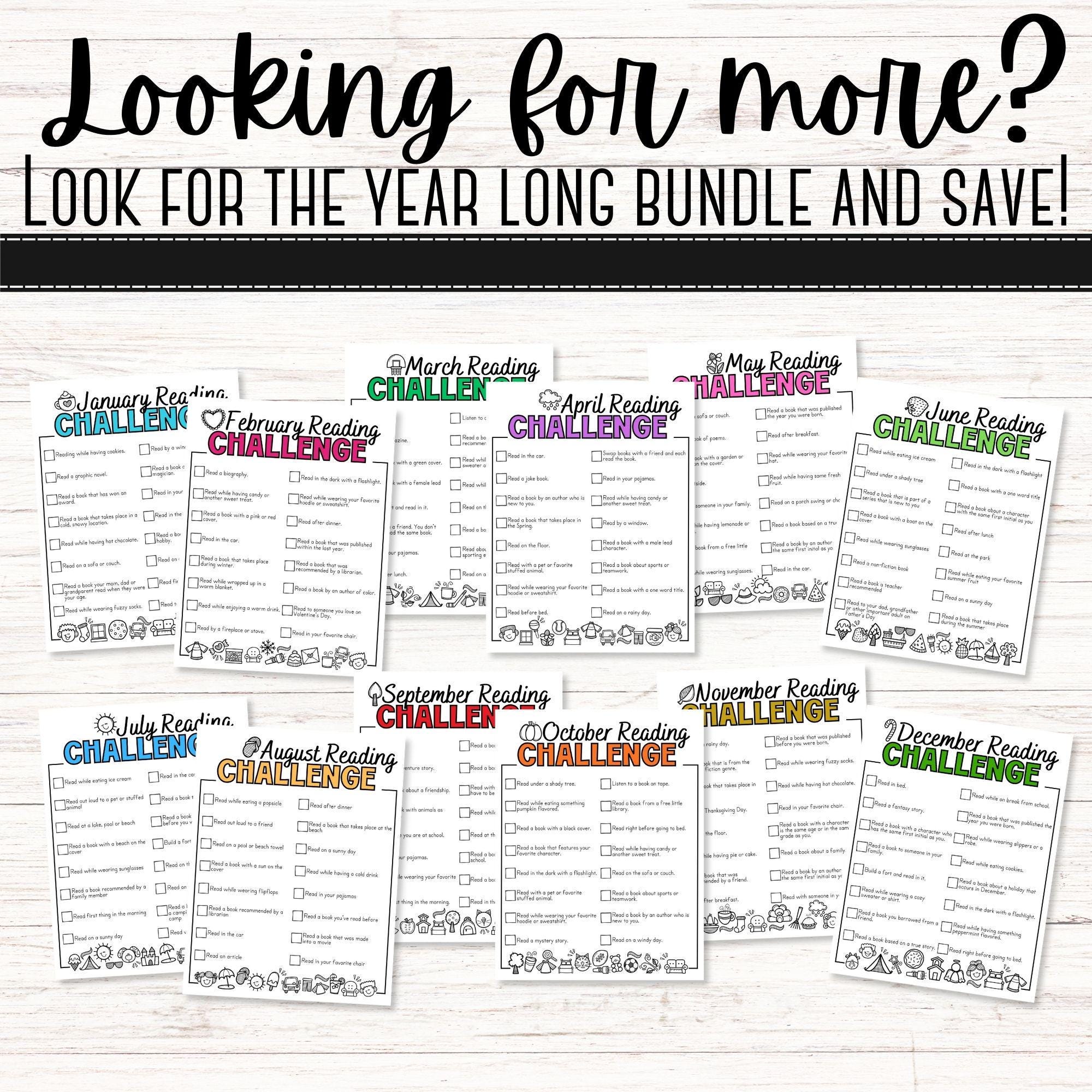 Fall Months Reading Challenge Log for Kids | INSTANT DOWNLOAD ...