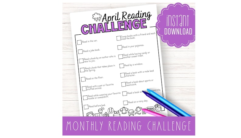 April Kids Reading Challenge Chart | INSTANT DOWNLOAD | Printable ...