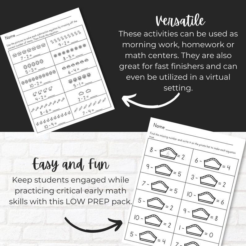 Printable Subtraction Worksheets Pirate Theme Kindergarten Math ...