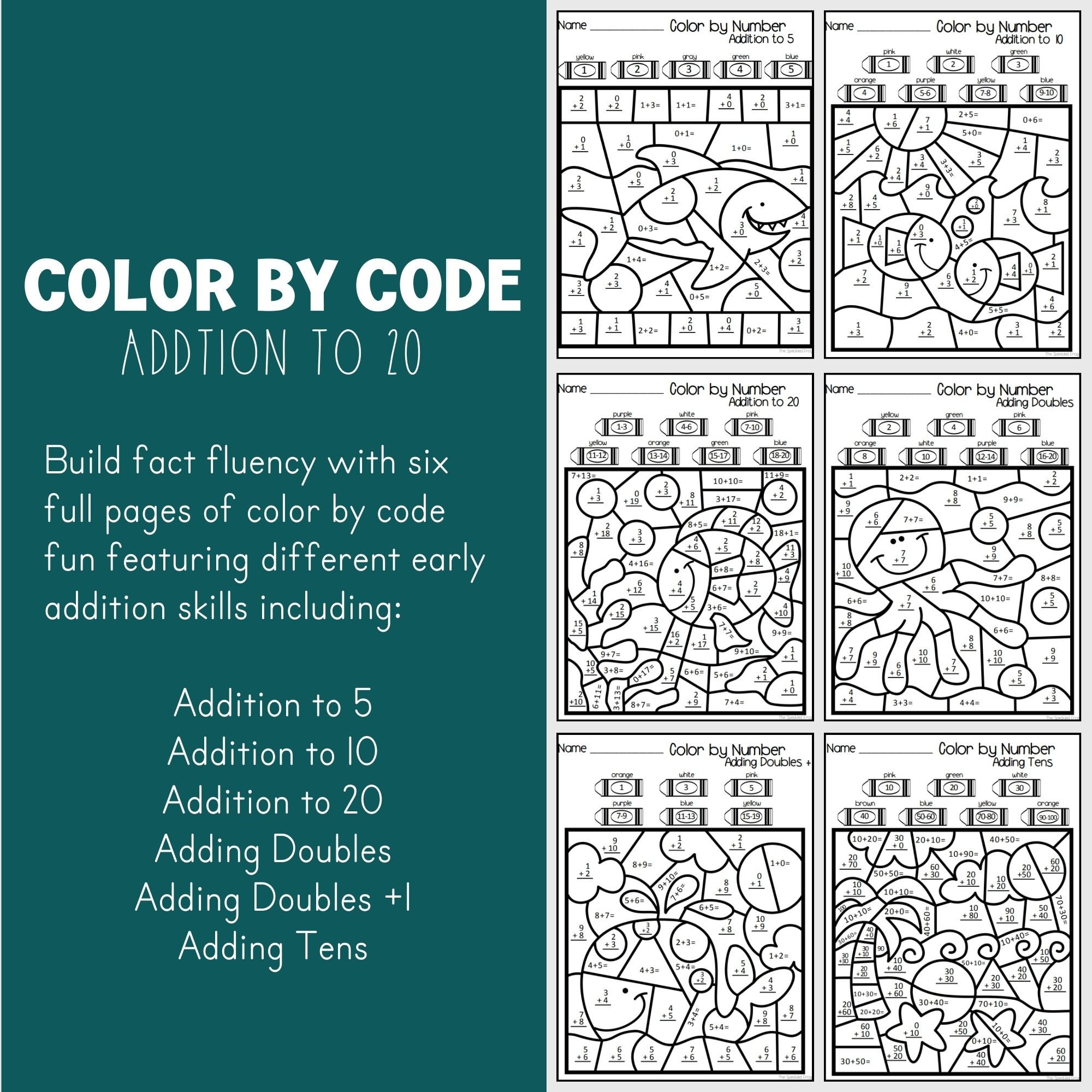 Printable Kindergarten First Grade Math Worksheets Color by Number ...