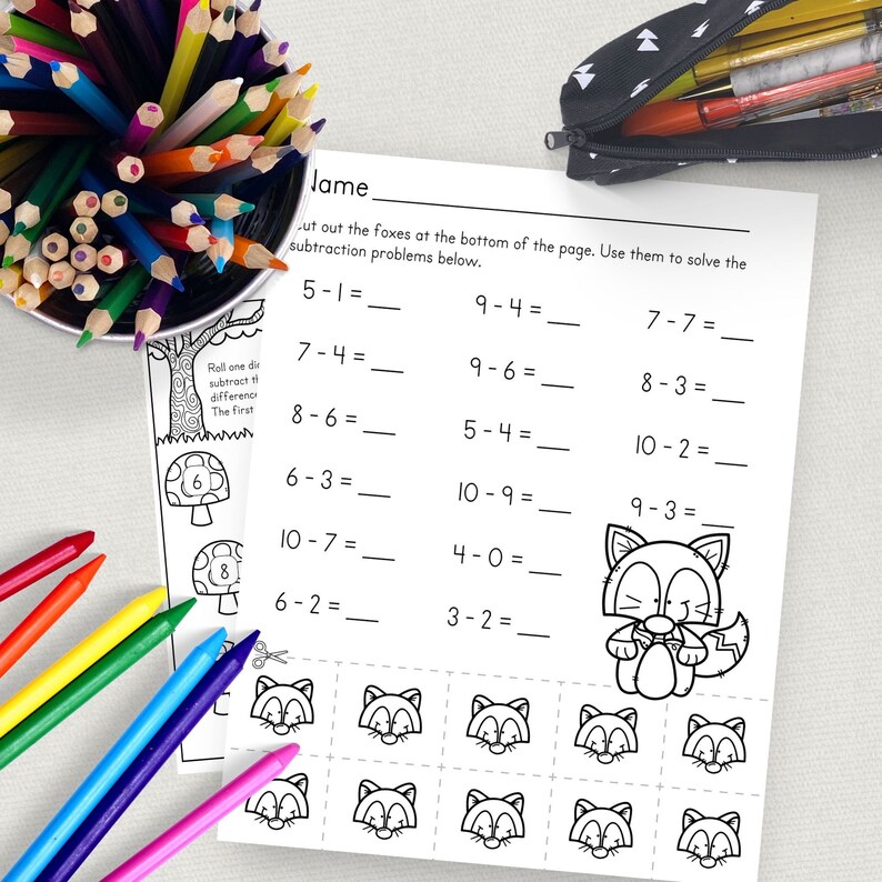 Printable Subtraction Worksheets Woodland Animal Theme Kindergarten ...