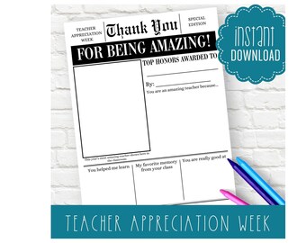 Teacher Appreciation Week Gift Printable Thank You Letter INSTANT ...