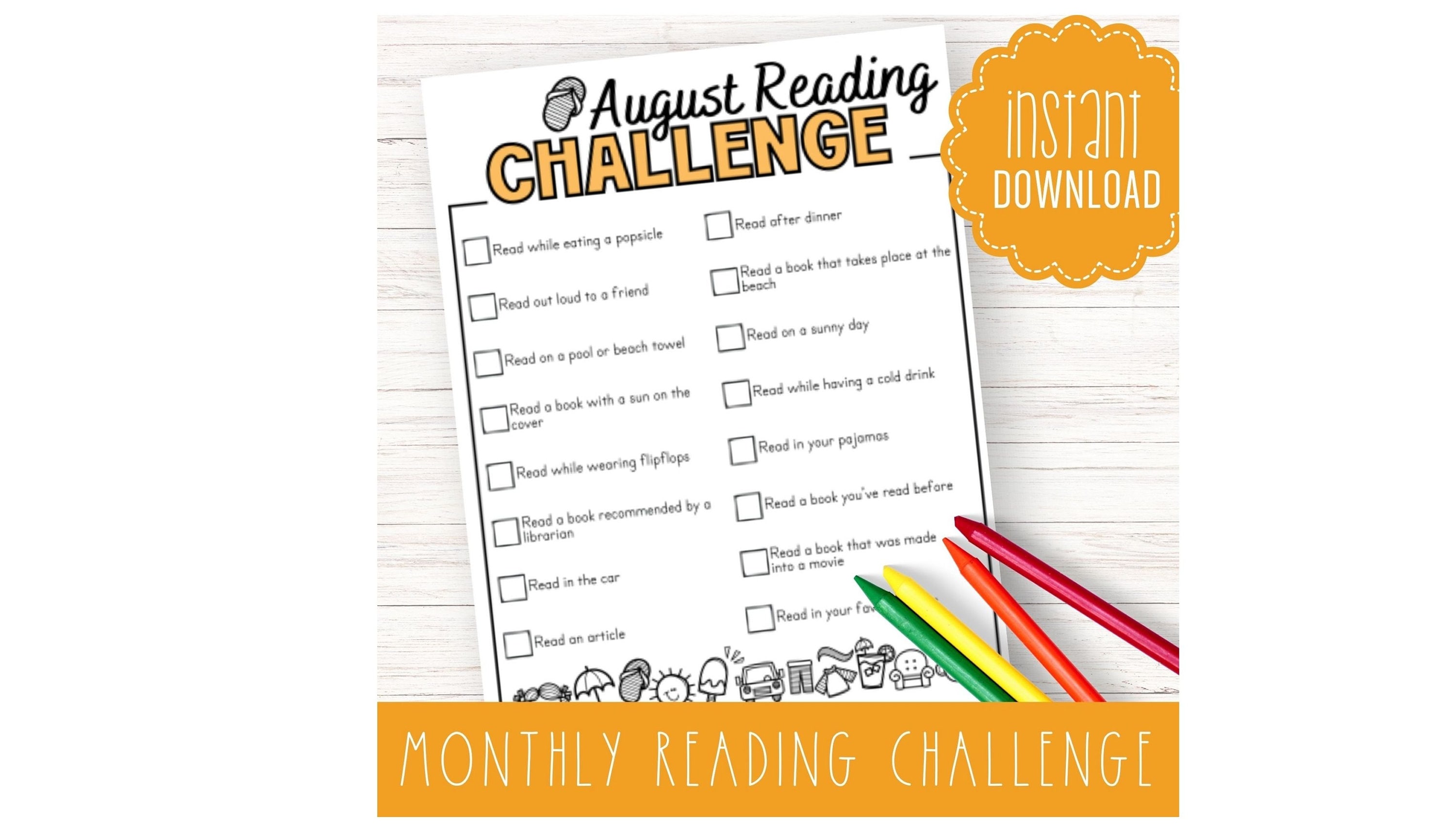 August Reading Challenge Log for Kids | INSTANT DOWNLOAD | Printable ...