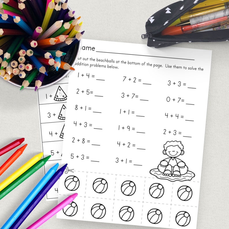 Math Activity Sheets Summer Theme INSTANT DOWNLOAD Kindergarten ...