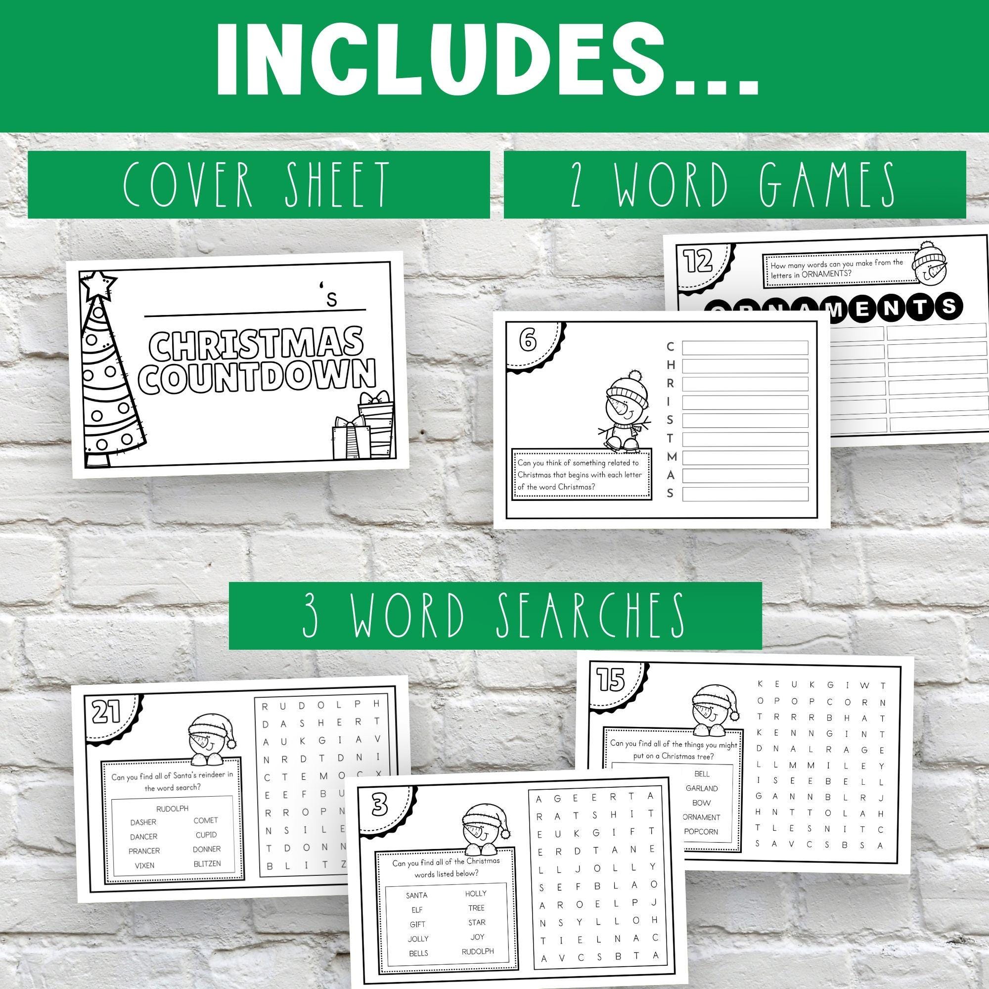 Printable Christmas Countdown Activity Book | Advent Word Search Games ...