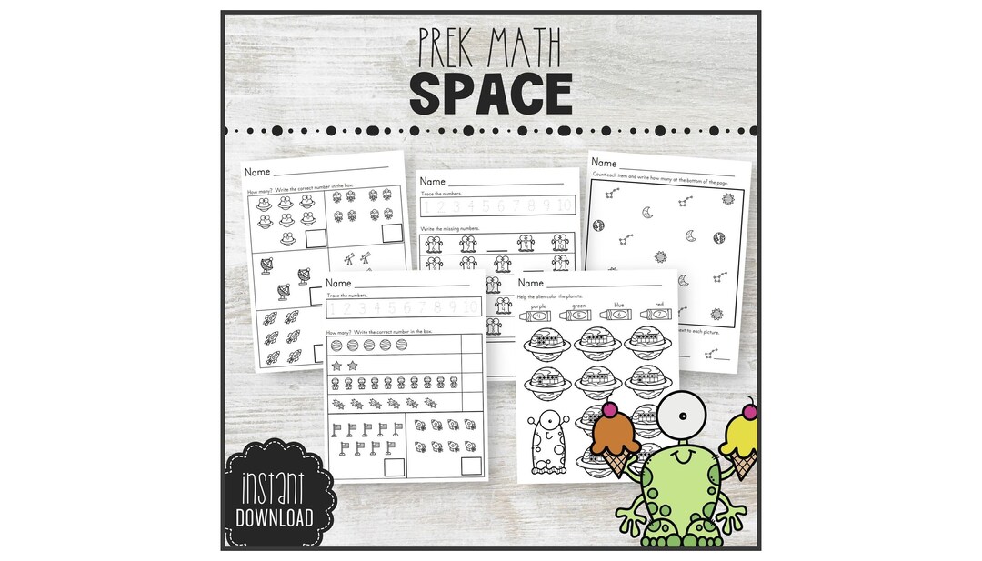 Preschool Printable Math Worksheets INSTANT DOWNLOAD Space Counting ...
