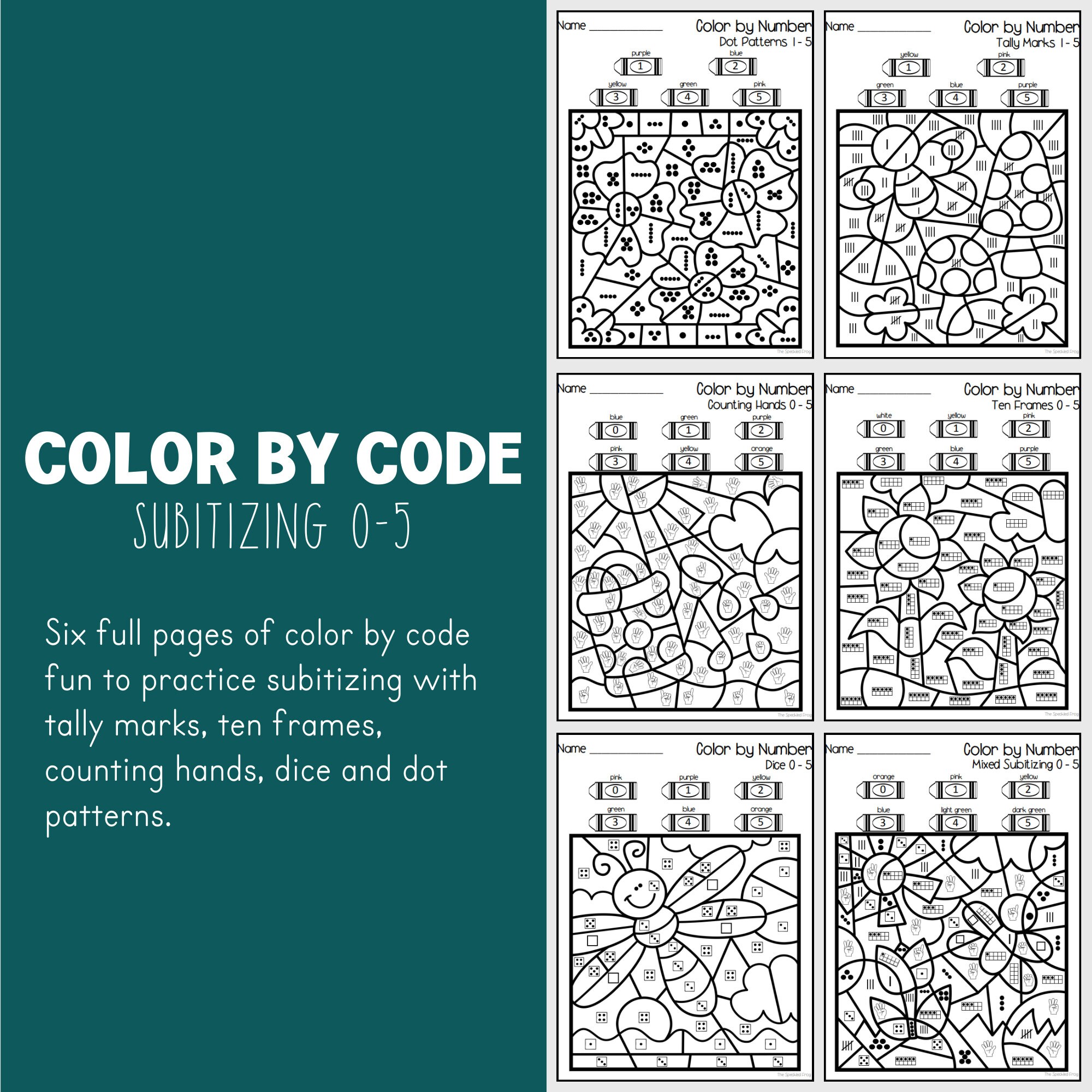 Kindergarten Worksheets Color by Number INSTANT DOWNLOAD, Subitizing ...