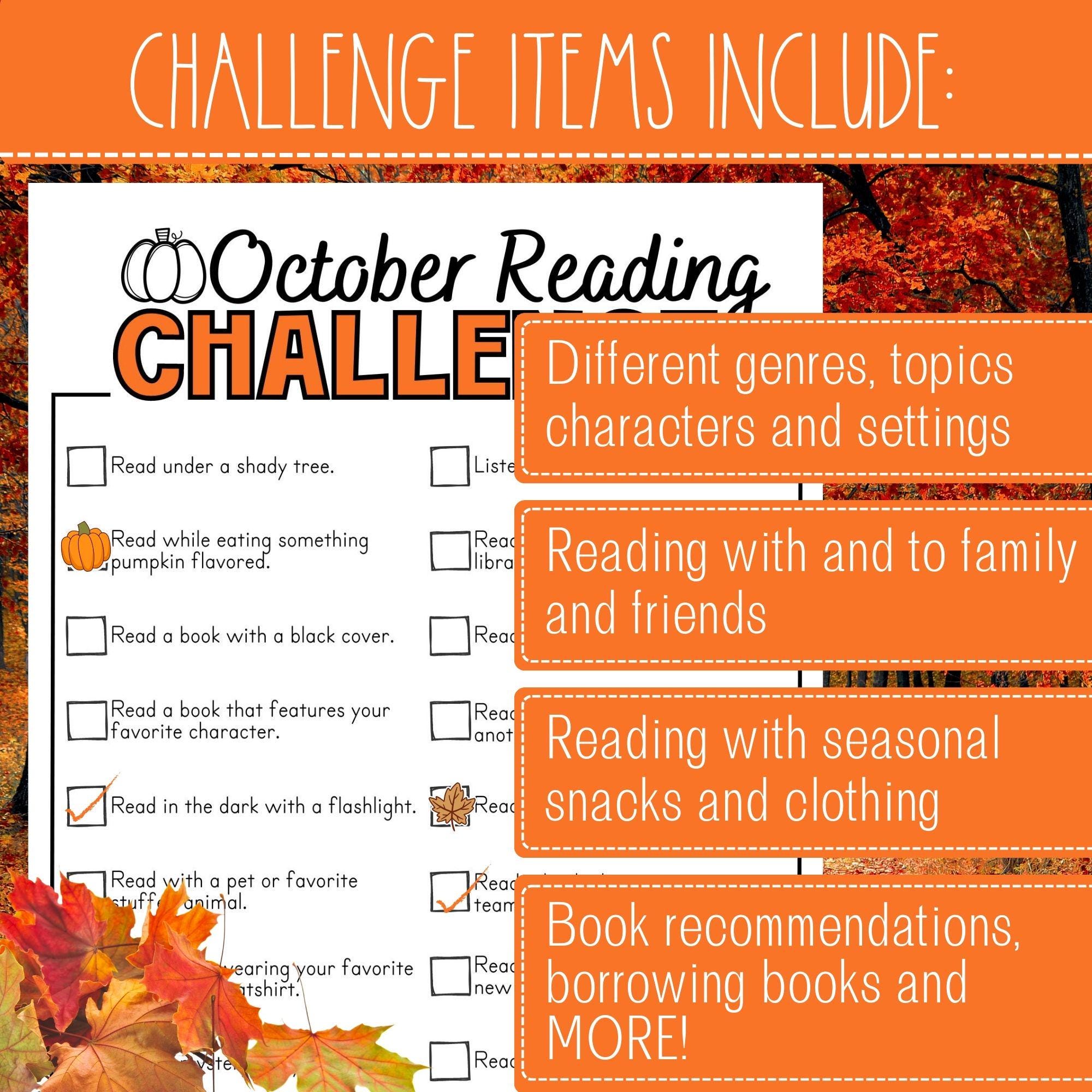 October Reading Challenge Log Kids | INSTANT DOWNLOAD | Printable ...