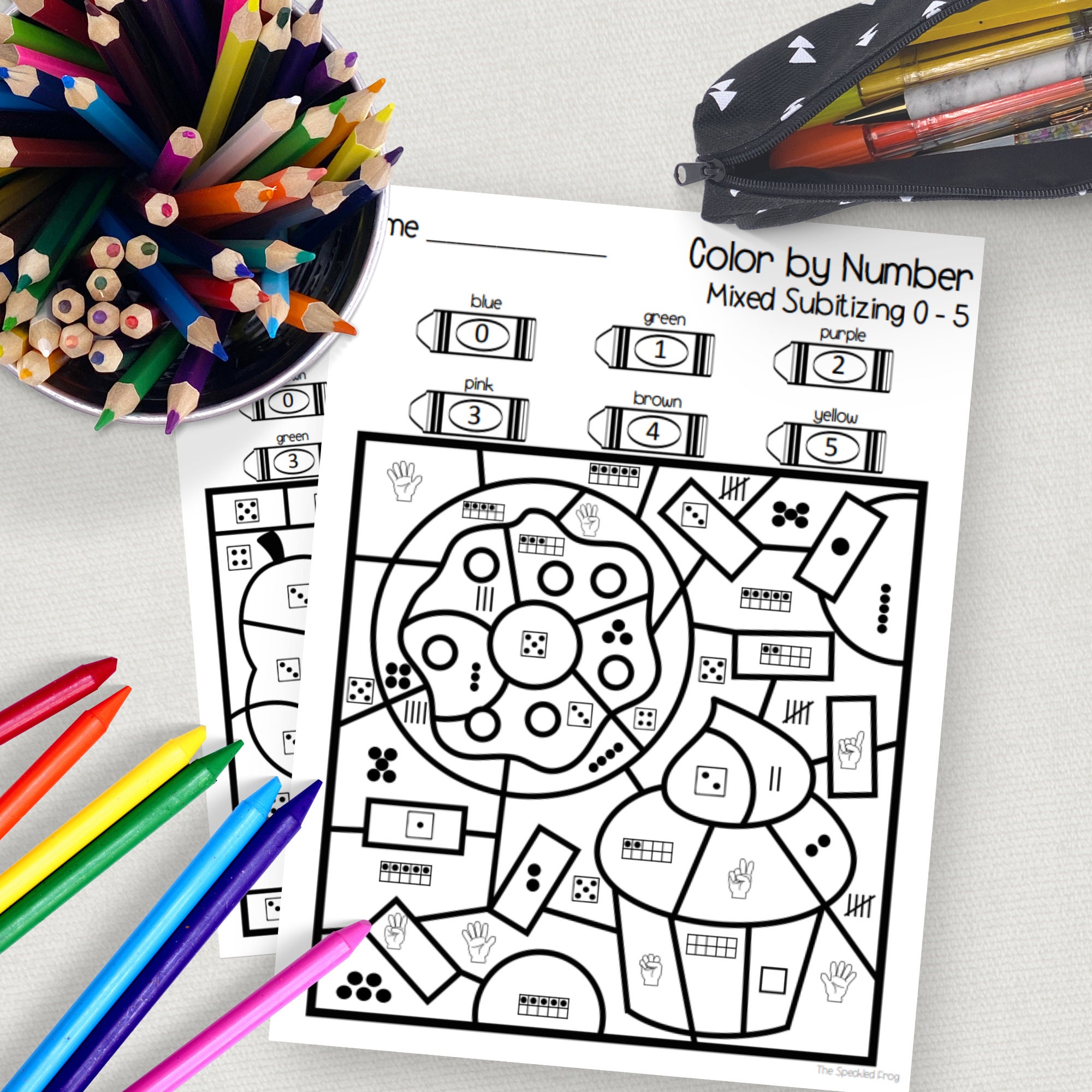 Kindergarten Worksheets Color by Number INSTANT DOWNLOAD, Subitizing ...