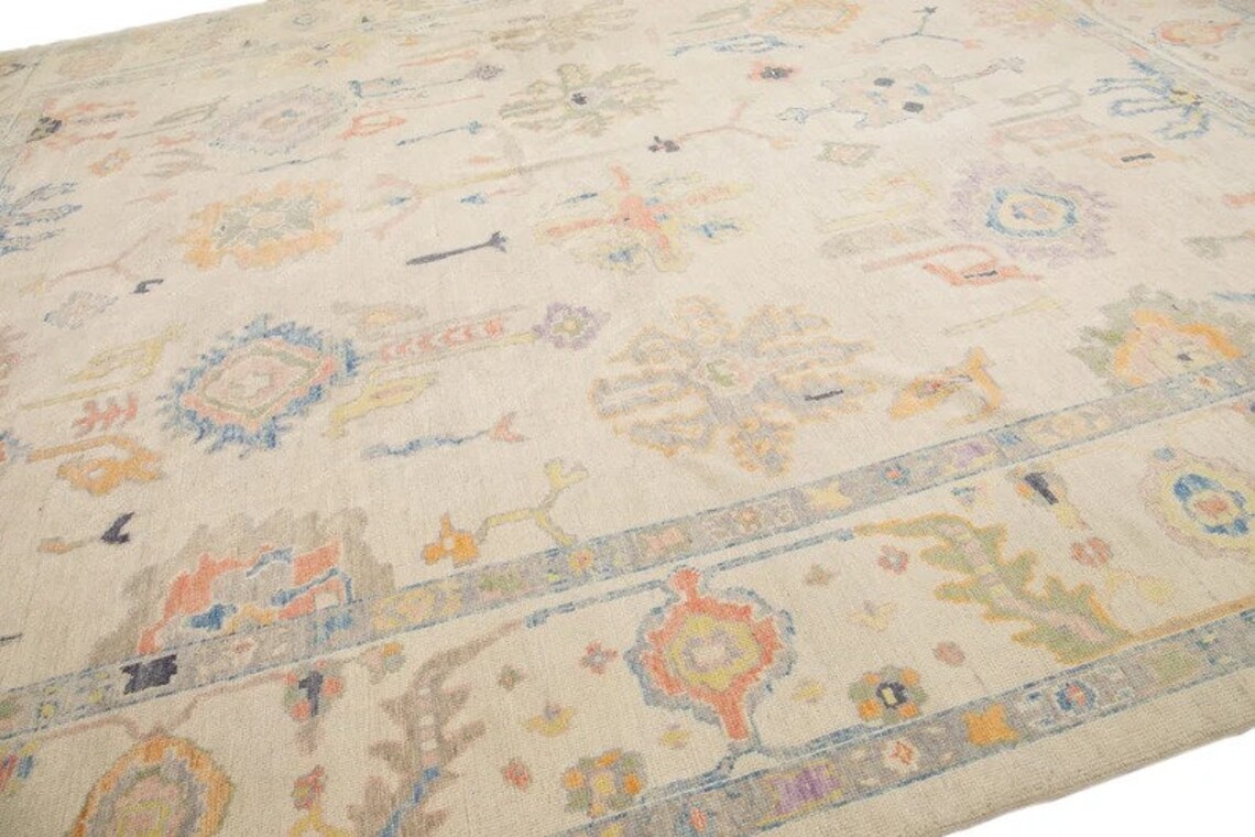 10x14 Orange Cream Oushak Rug Contemporary Geometric Knotted - Etsy