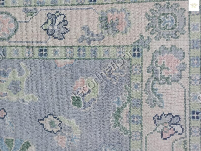 Hand-knotted Wool Oushak Rug: Blue, Sage, Geometric, Made to Order - Etsy