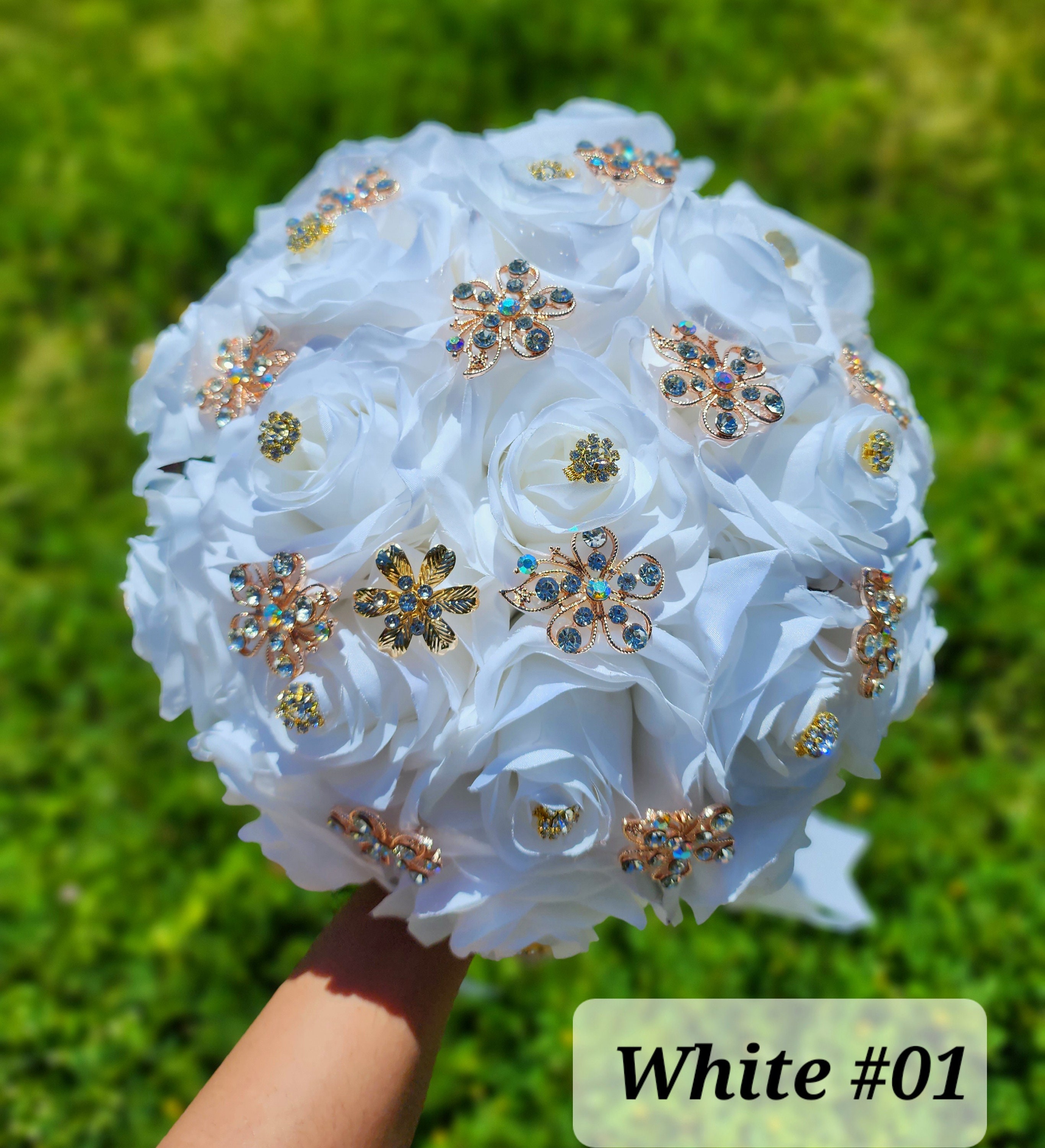 White Quince Flower Bouquet & Gold Bouquet White Bridal - Etsy
