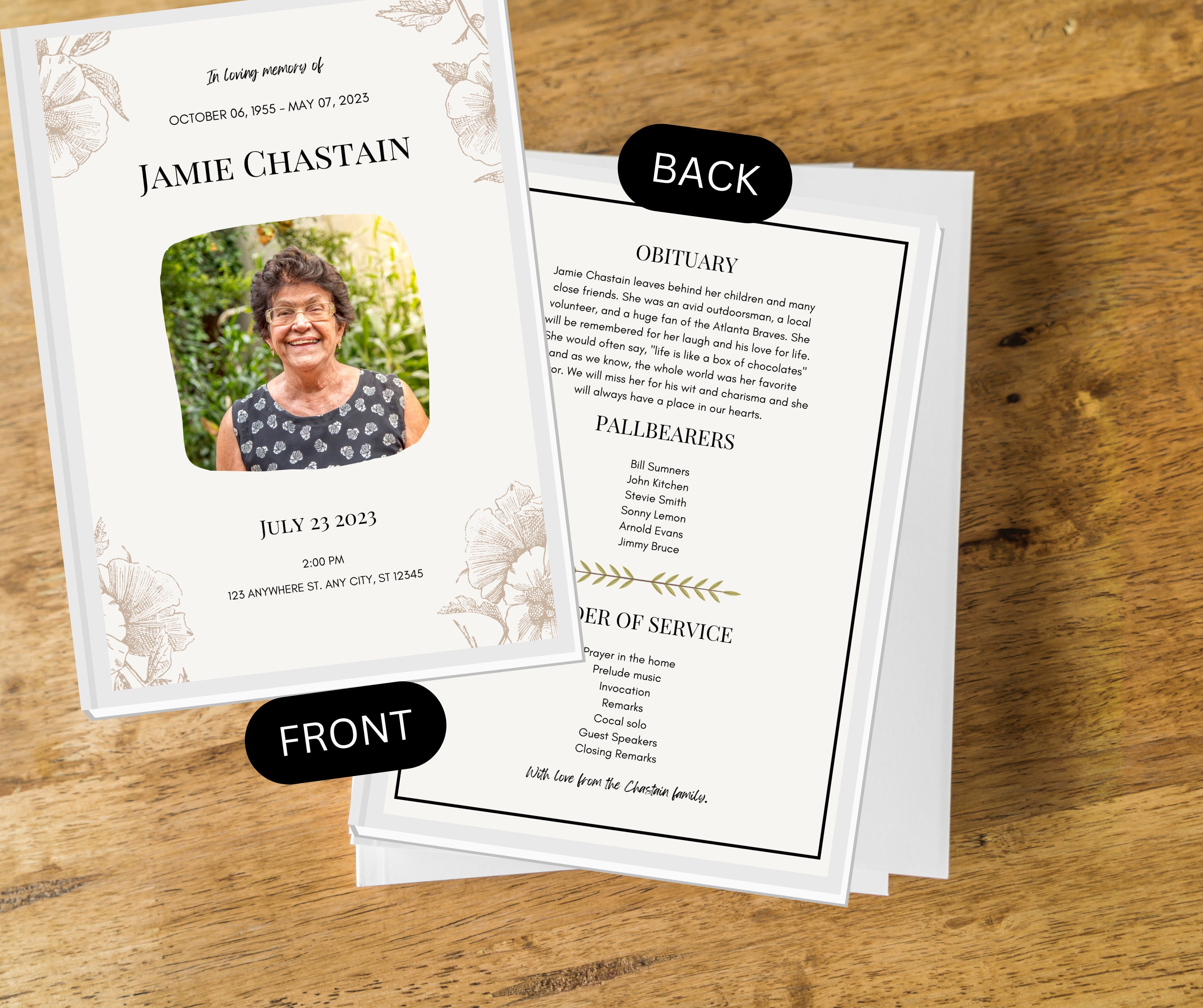 Single Page Front/back Funeral Program Template - Three Different ...