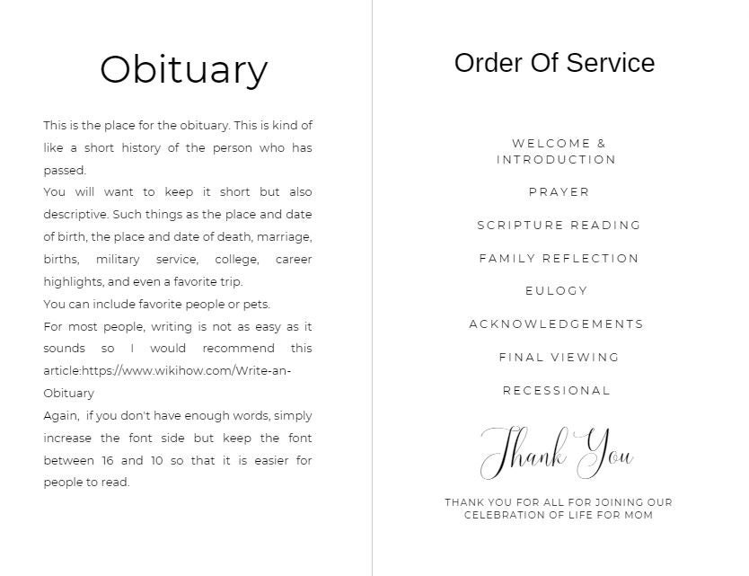 Bi-fold Memorial Program Template Download & Design Then Print Yourself ...