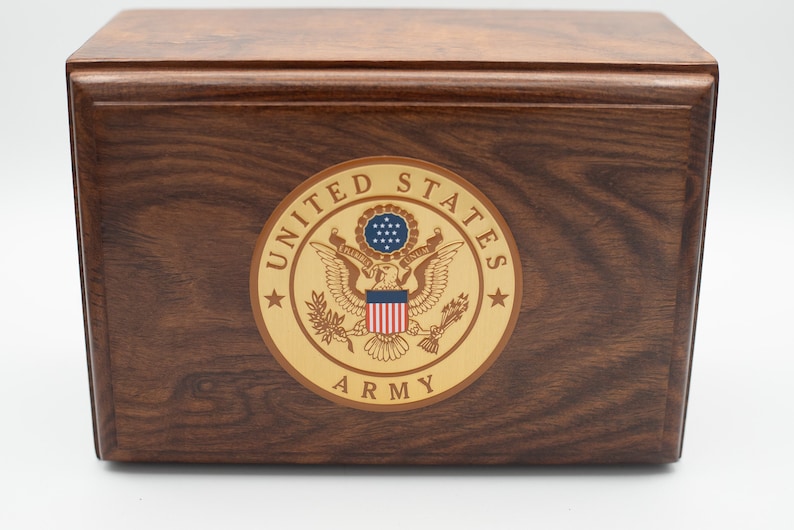Adult Wooden Army Military Cremation Urn - With Metal Emblem - Remember ...