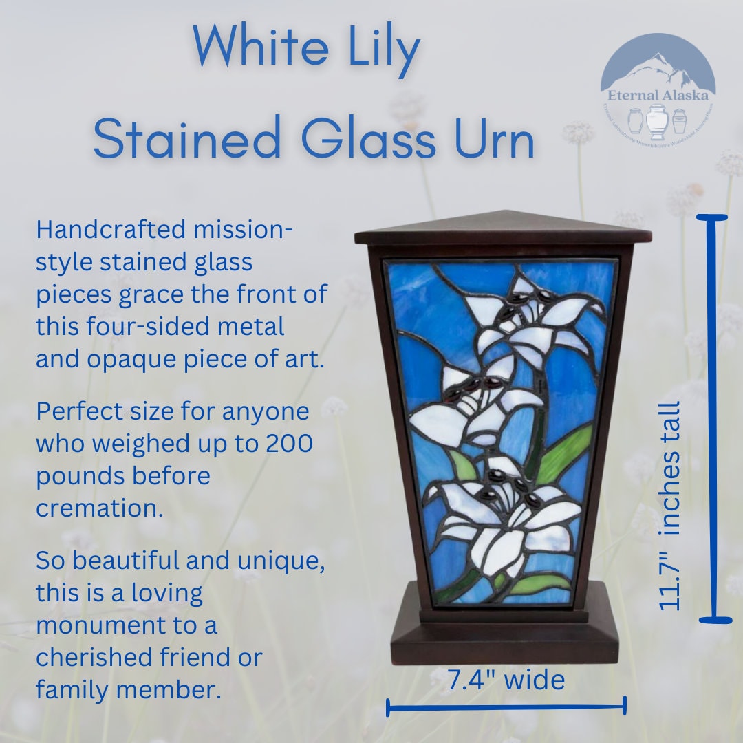 White Lily Stained Glass Cremation Urn - Funeral Urn With FREE Matching ...
